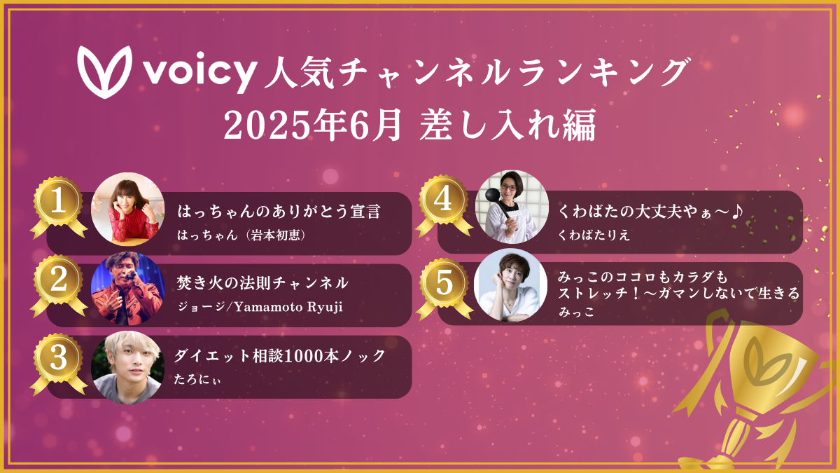 2025年6月｜Voicy差し入れ数 ランキングTOP5