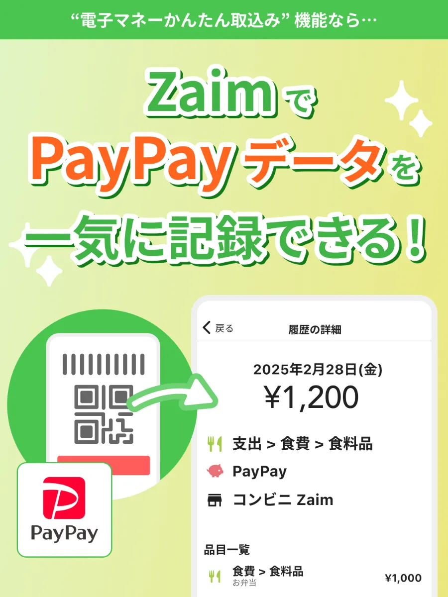 "電子マネーかんたん取込み"機能なら Zaim で PayPay データを一気に記録できる！