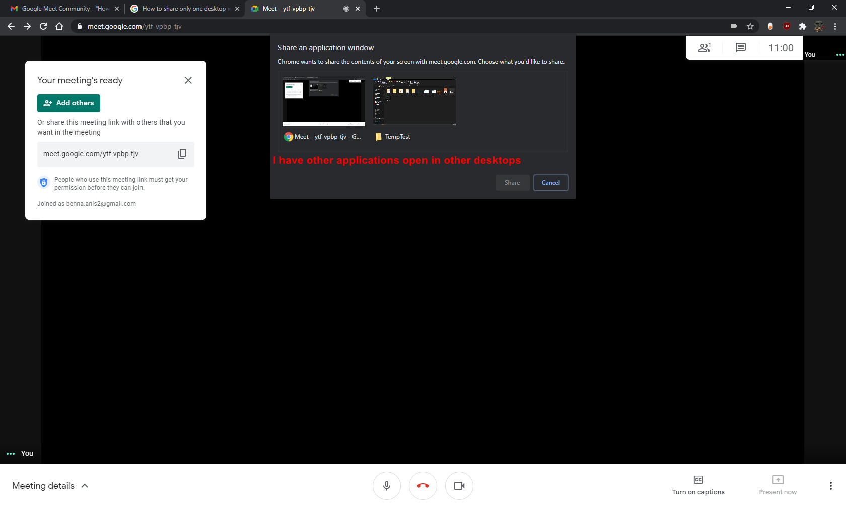 How to share only one desktop when using multiple desktops with windows ...