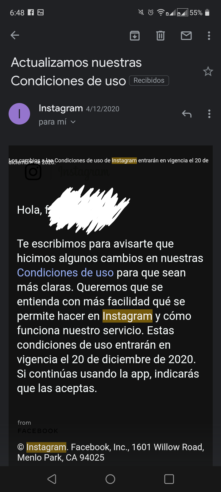 No me llegan los correos de instagram. Necesito obtener un código para restablecer mi contraseña ...