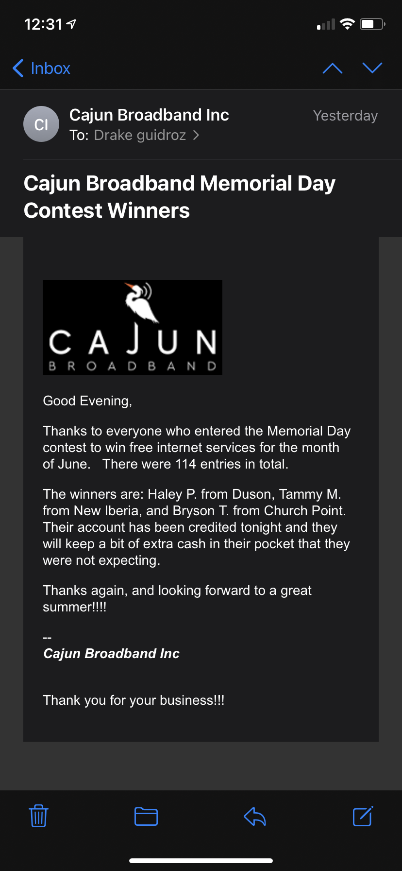 You Win One Free Internet