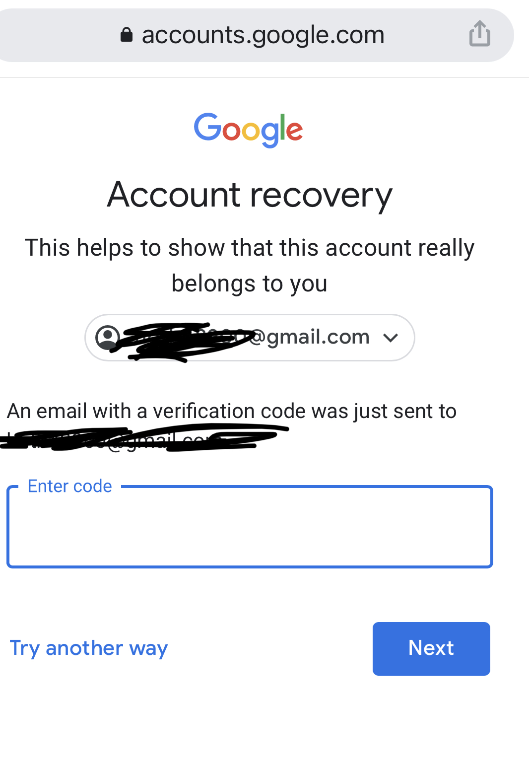 I'm trying to recover my gmail account but google don’t ask me no ...