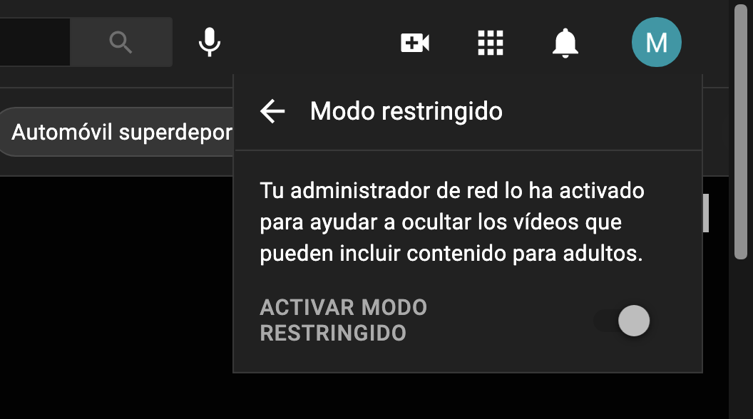 Modo Restringido Switch para Desactivar se encuentra Deshabilitado ...