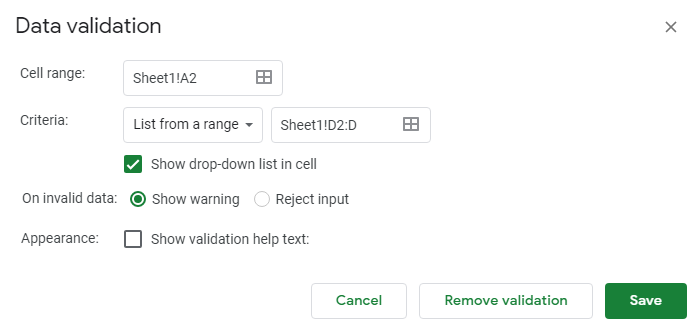 Sheets - remove item from data validation once it is used - Google Docs Editors Community