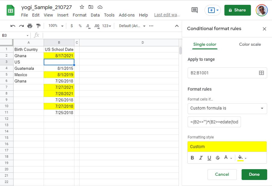 Conditional Formatting: Highlight cell with a date that is less than 3 ...