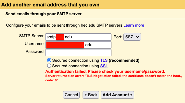 Send emails from a different address - "Authentication Failed" - Google ...