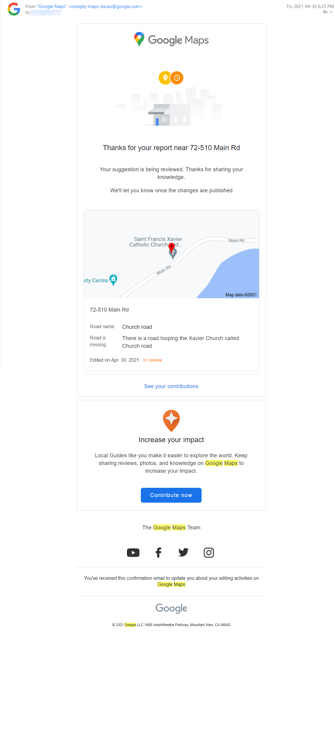 Unable to add missing road - 'Google couldn't verify your edit ...