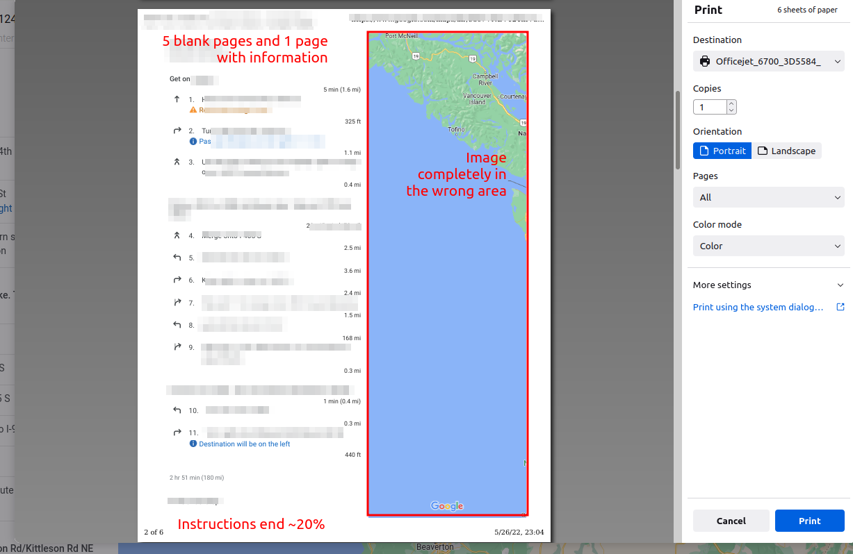 When printing directions from Maps, the map part now takes a full page ...