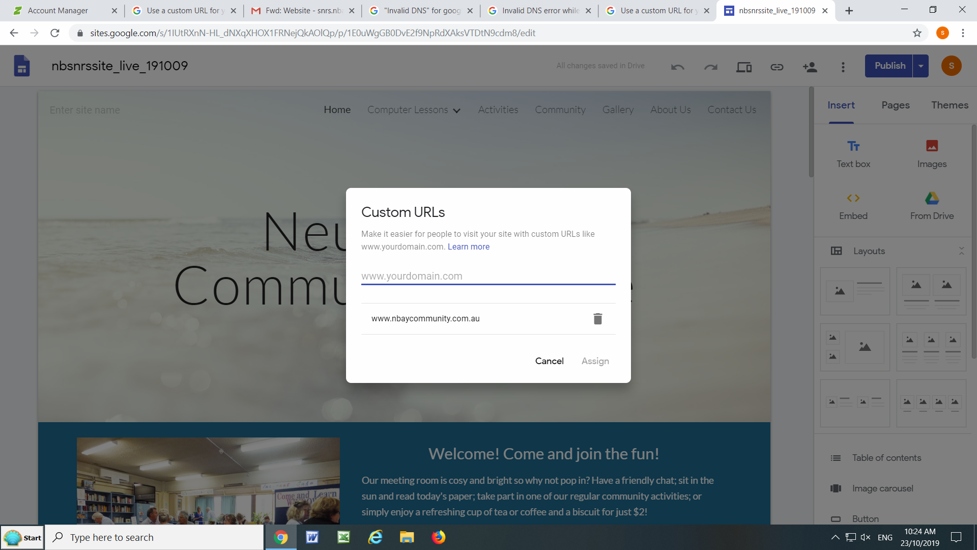 "Invalid DNS" for google sites custom URL? - Sites Community