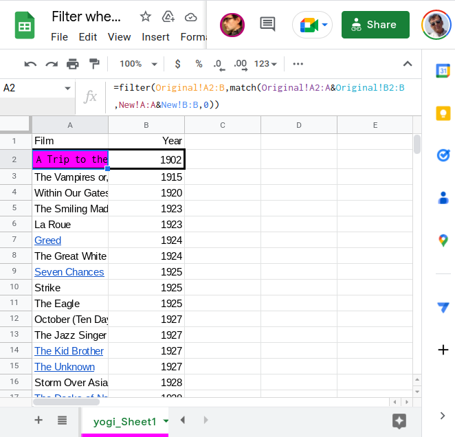 How to return rows where both A and B match both A and B in another tab ...