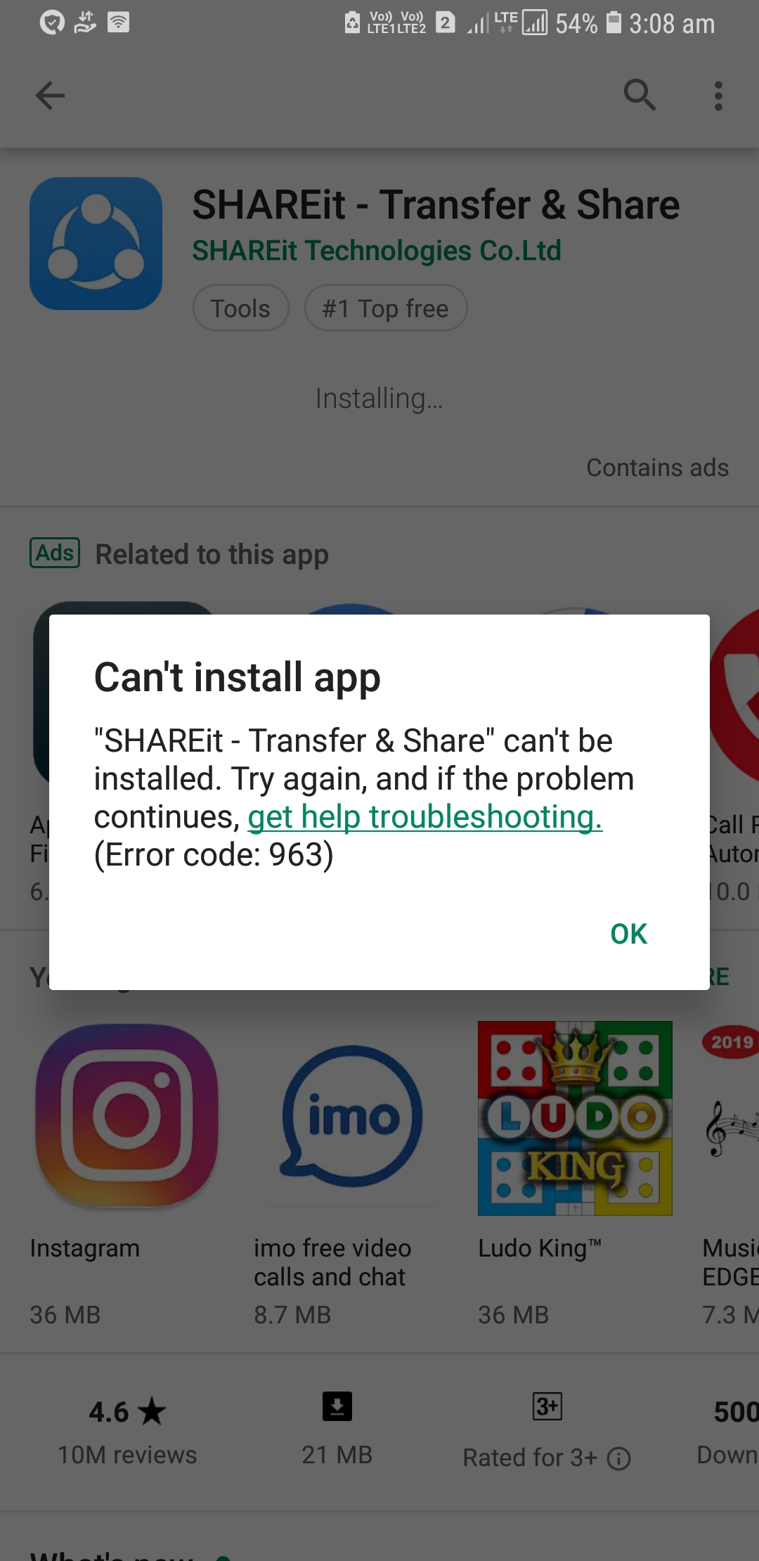 Im not able to install Google photos it showing me the Cant install ...