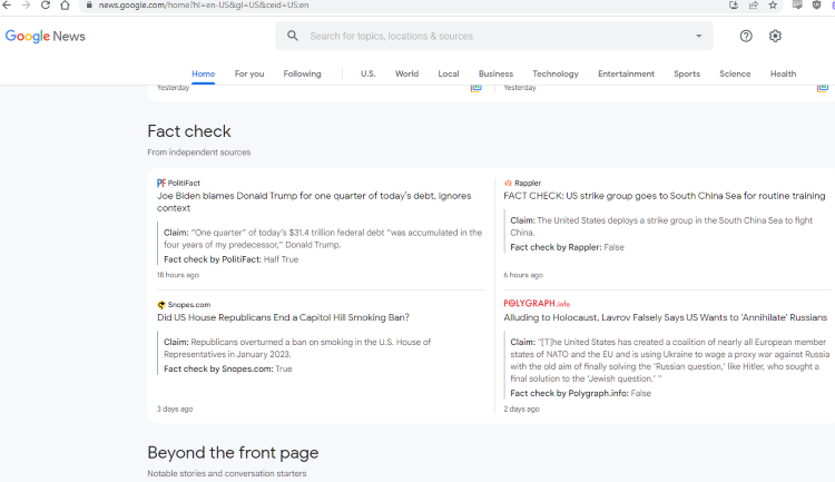 Google News Home Page: I want to delete the "FACT CHECK" section ...
