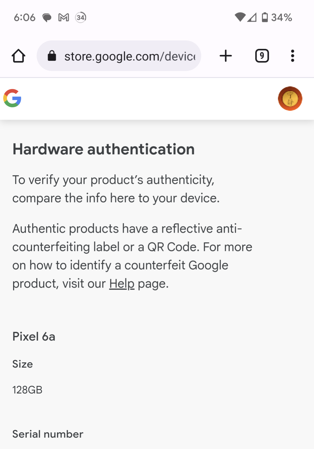 Need my serial number for google pixel 6a, it is not on the box and not ...
