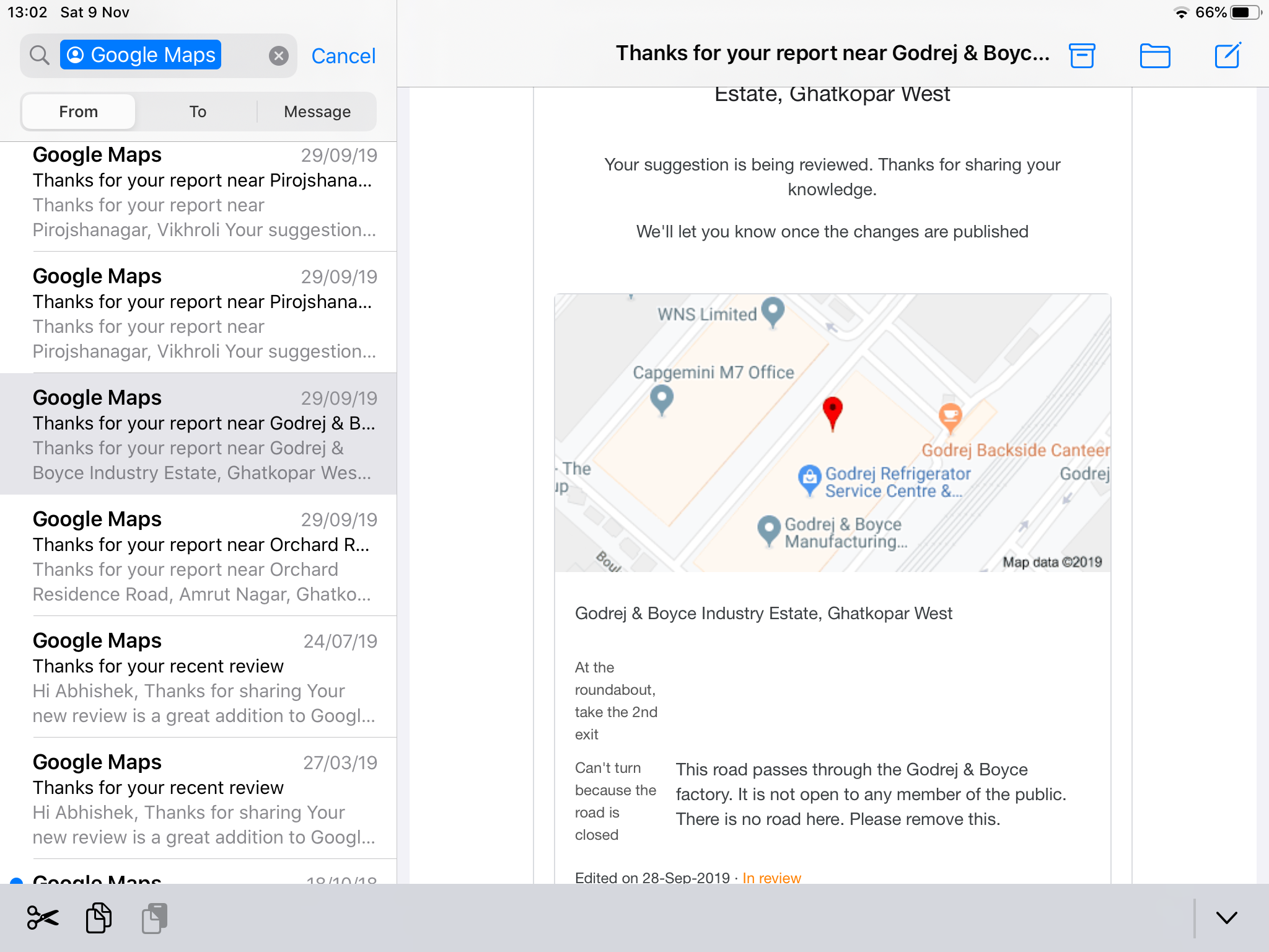 How to make Google change a wrong route? I have already reported this ...