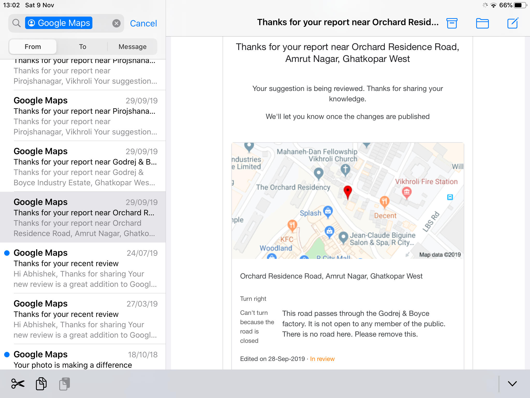 How to make Google change a wrong route? I have already reported this ...