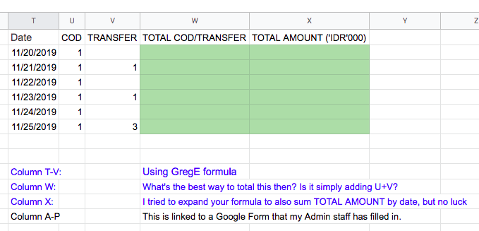 Sum values of the same date AND based on condition - Google Docs Editors Community