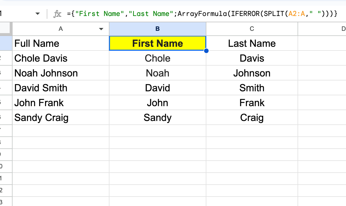Requesting Help With Array Formula To Extract First And Last Name And 4510