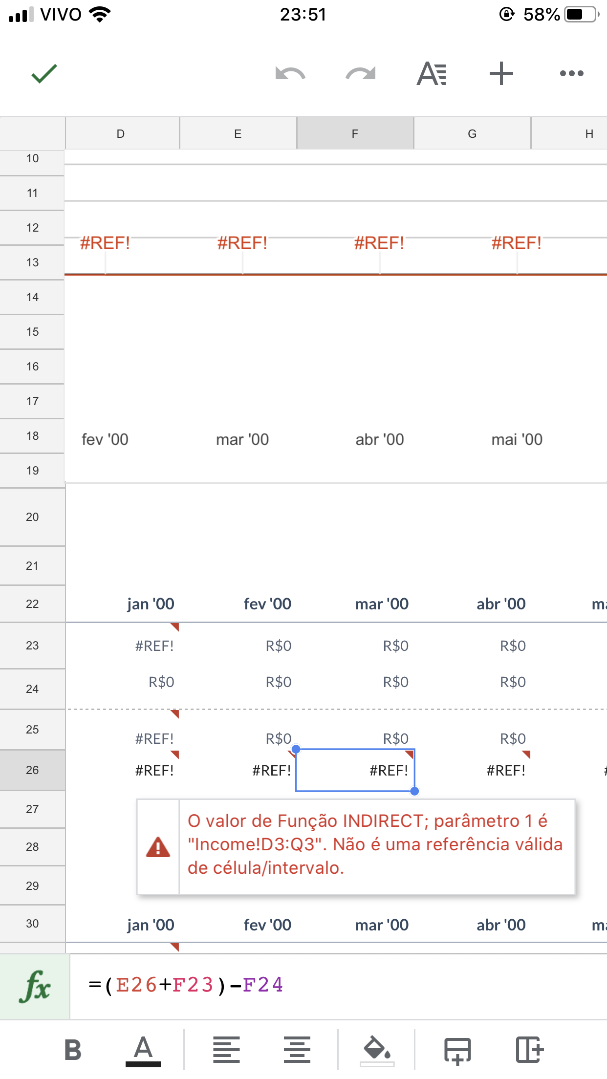 erro na planilha orçamento anual: O valor de Função INDIRECT parâmetro ...