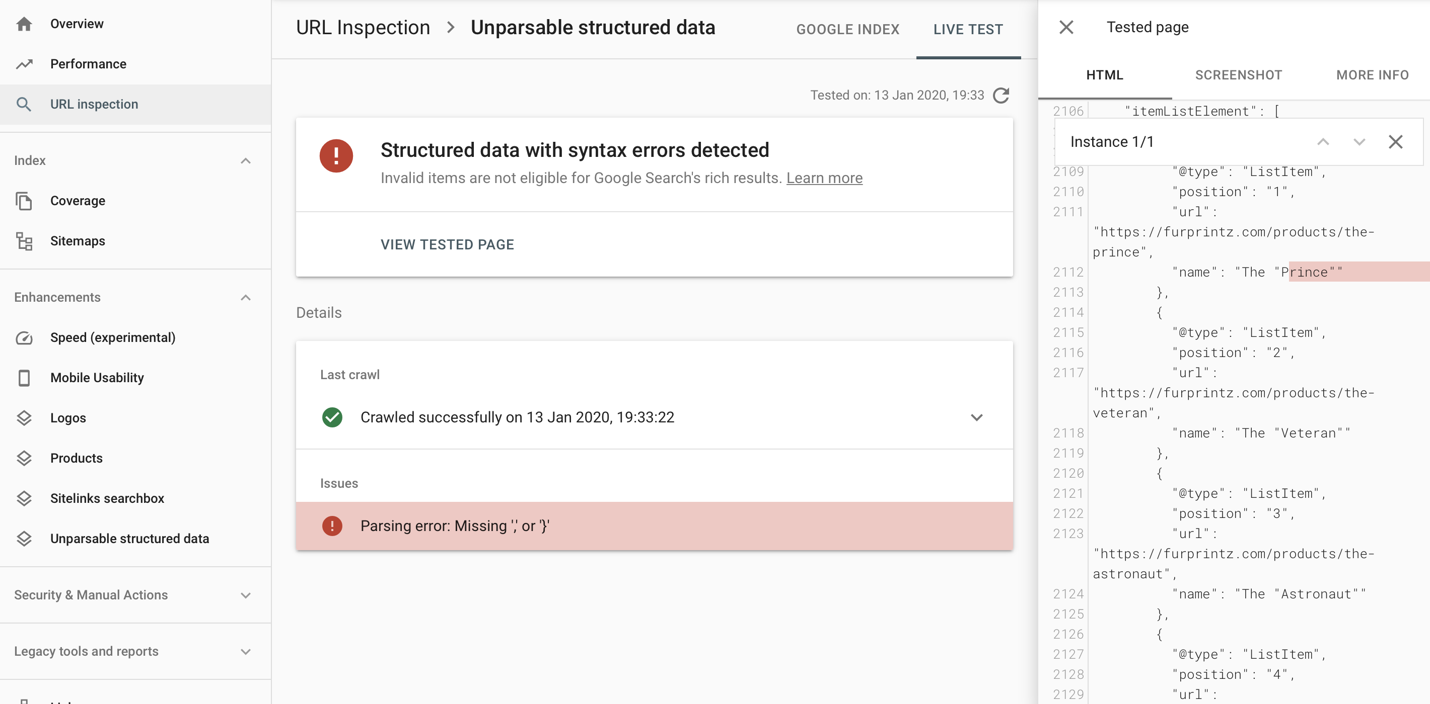 Unparsable structured data Parsing error: Missing ',' or '}' - Google Search Central Community