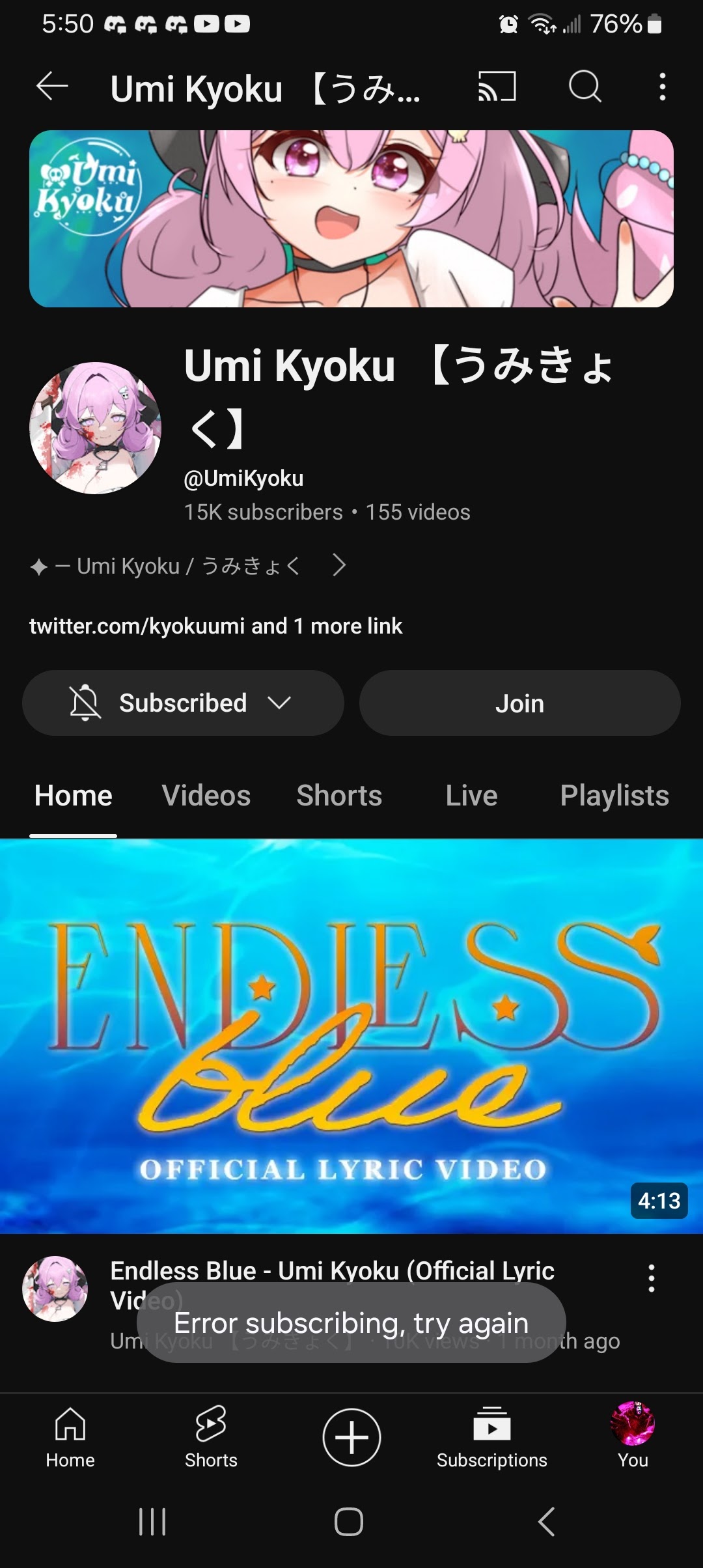 Error subscribing try again to some channels - YouTube Community