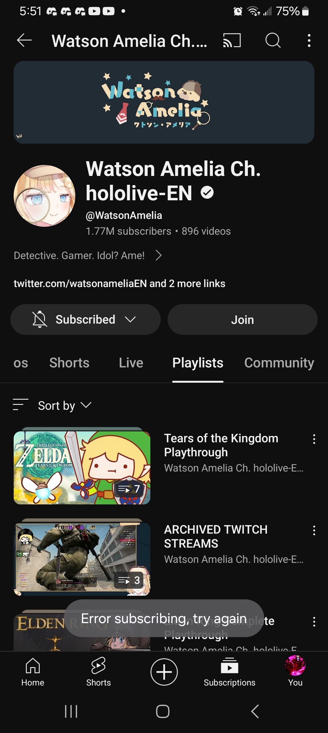 Error subscribing try again to some channels - YouTube Community