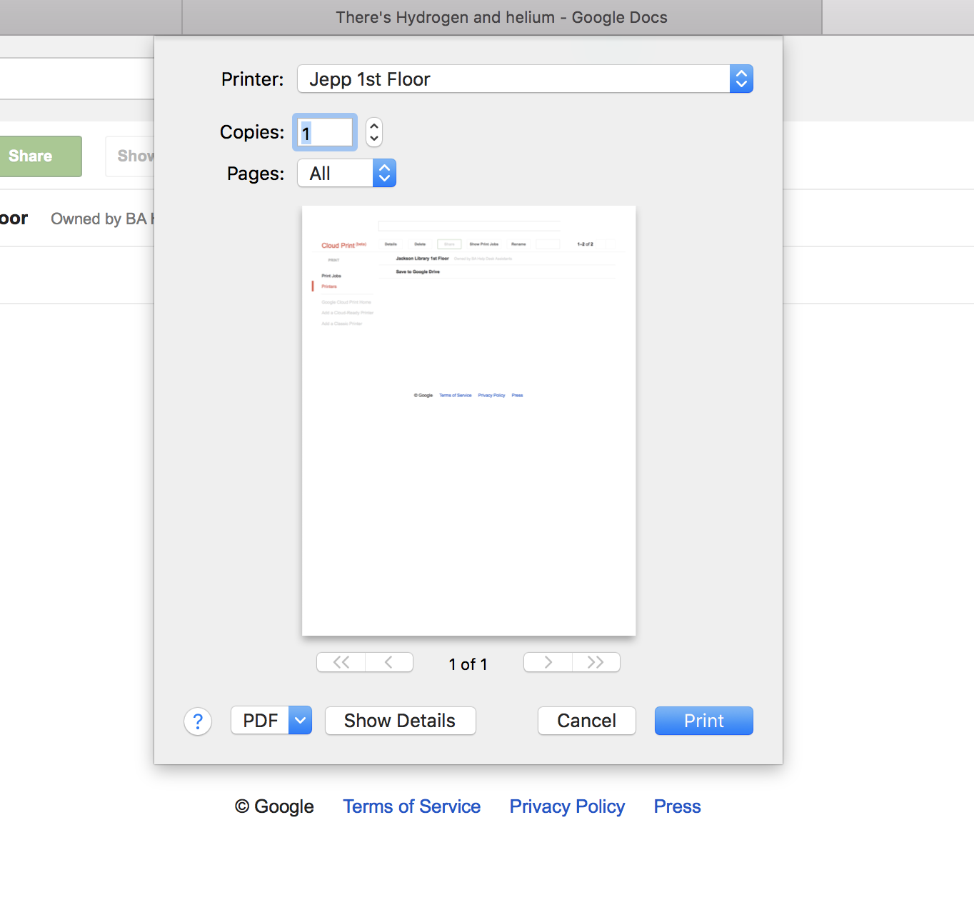 Print icon in Google Docs open a pop up to save the file instead of ...