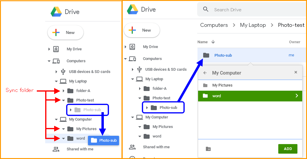 the server encountered error message when I move the folder from "My Computer" to "My Drive ...