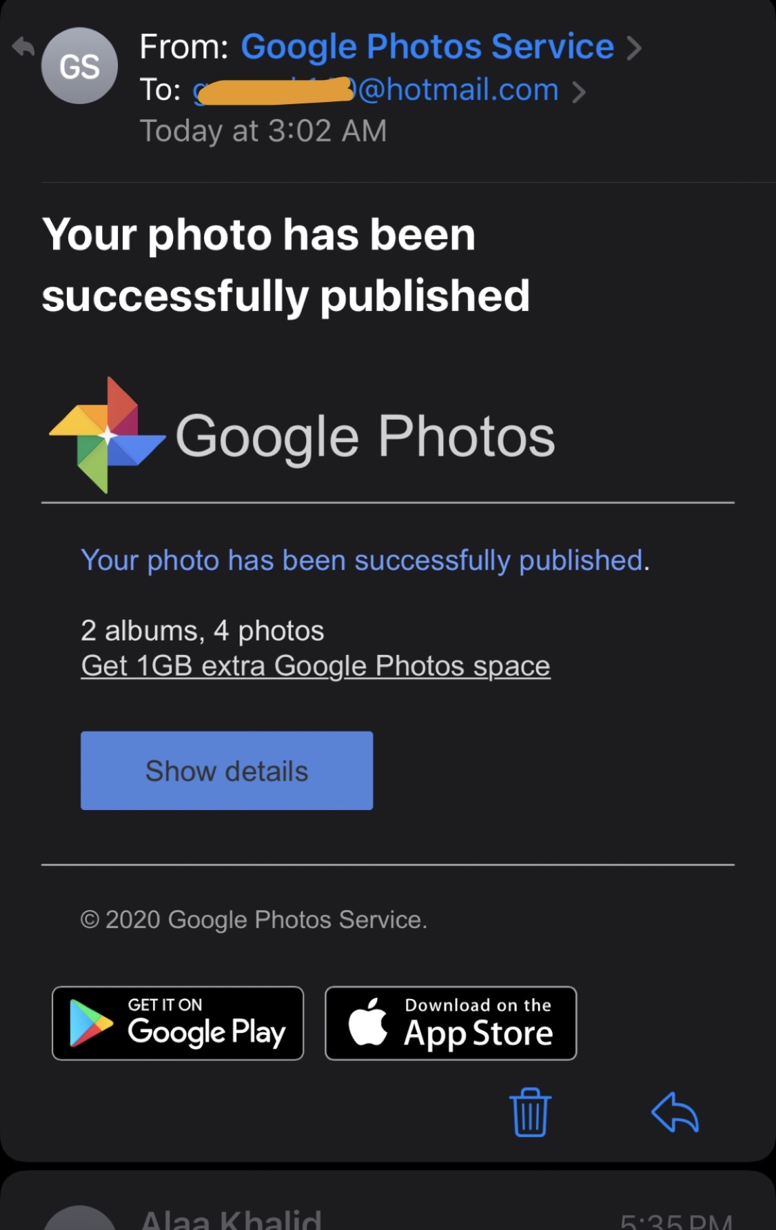 I received an email from Google photos saying (your photos have been ...