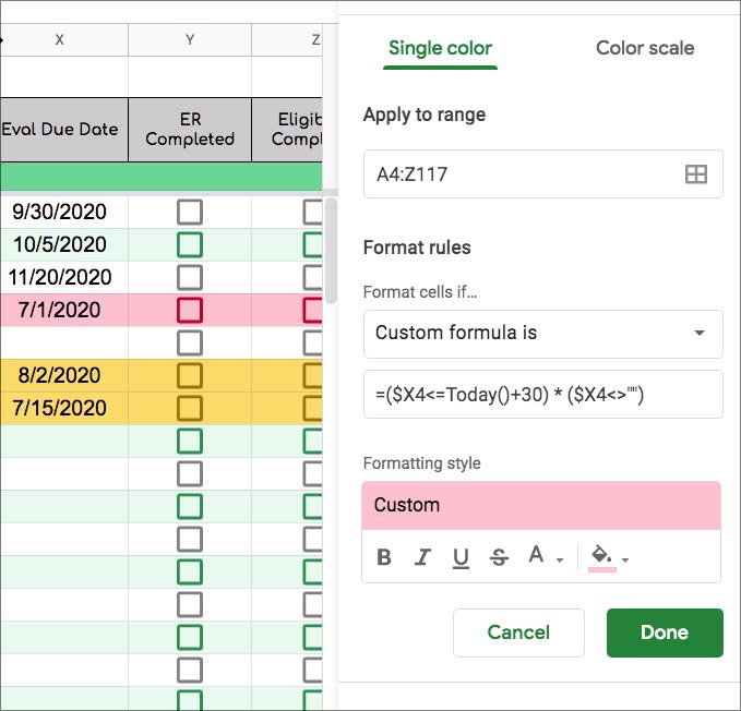 I am trying to create conditional formatting for approaching deadlines ...
