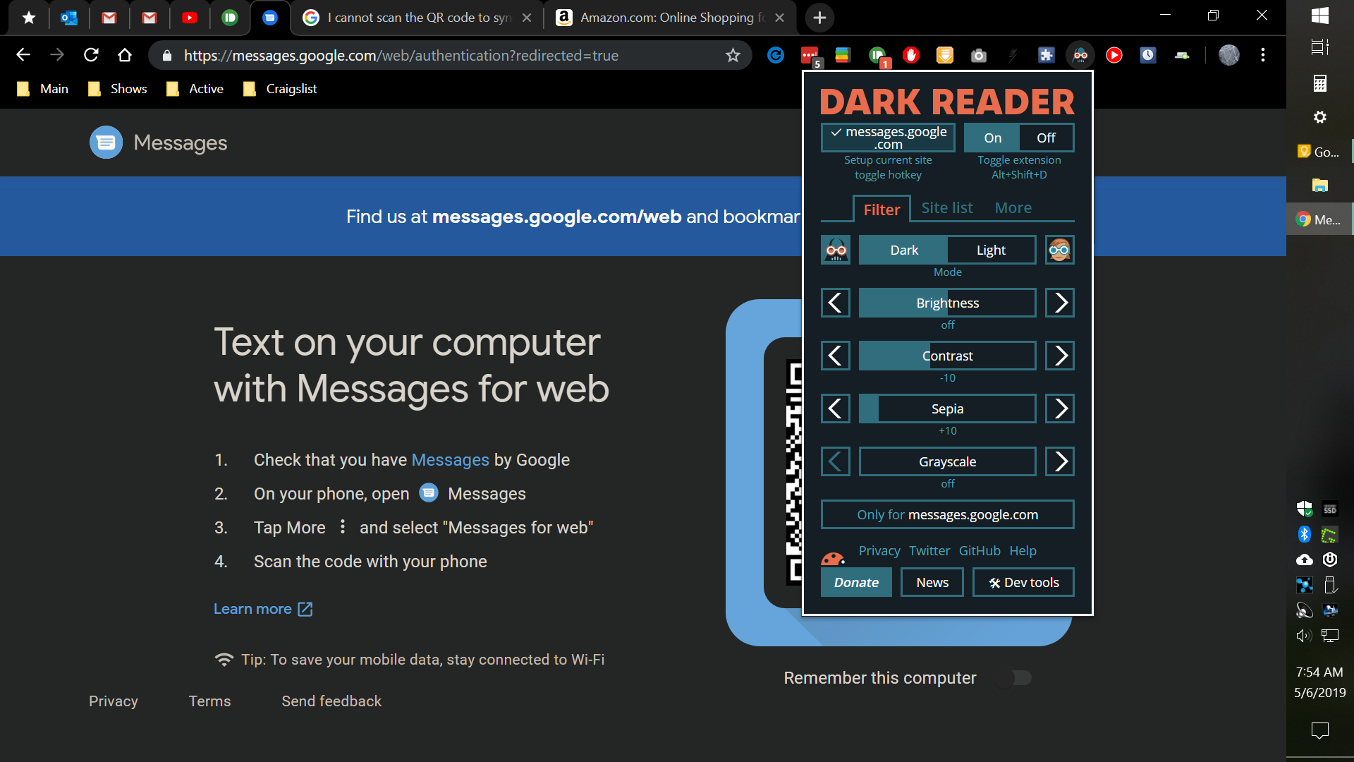 I cannot scan the QR code to sync my phone to the web messages app on ...