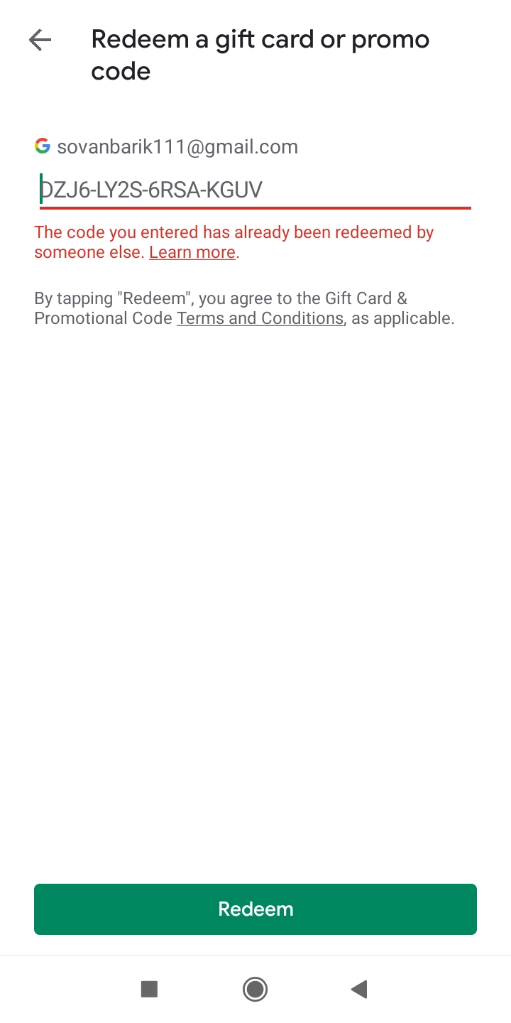 Google Play Redeem Codes Unused