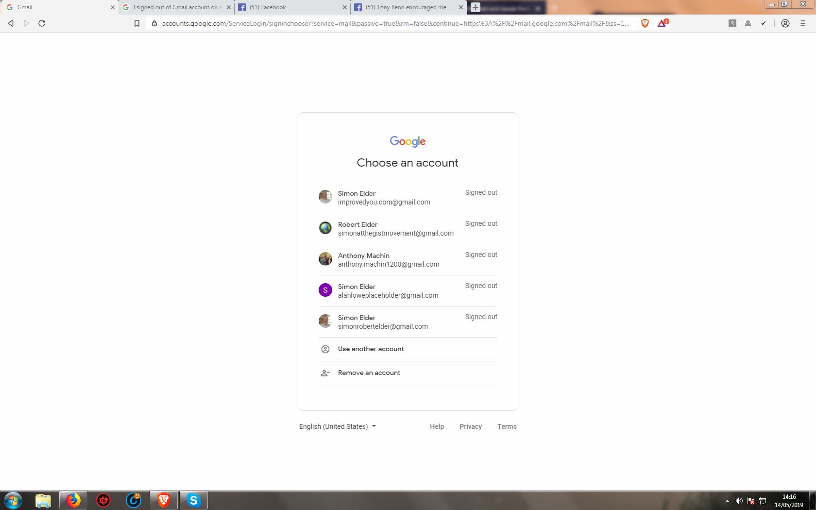 I signed out of Gmail account on PC, at the 'Choose an account' screen ...