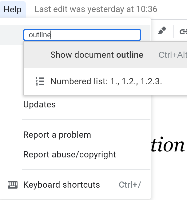 The Outline option has disappeared for my Google doc under "tools" tab ...