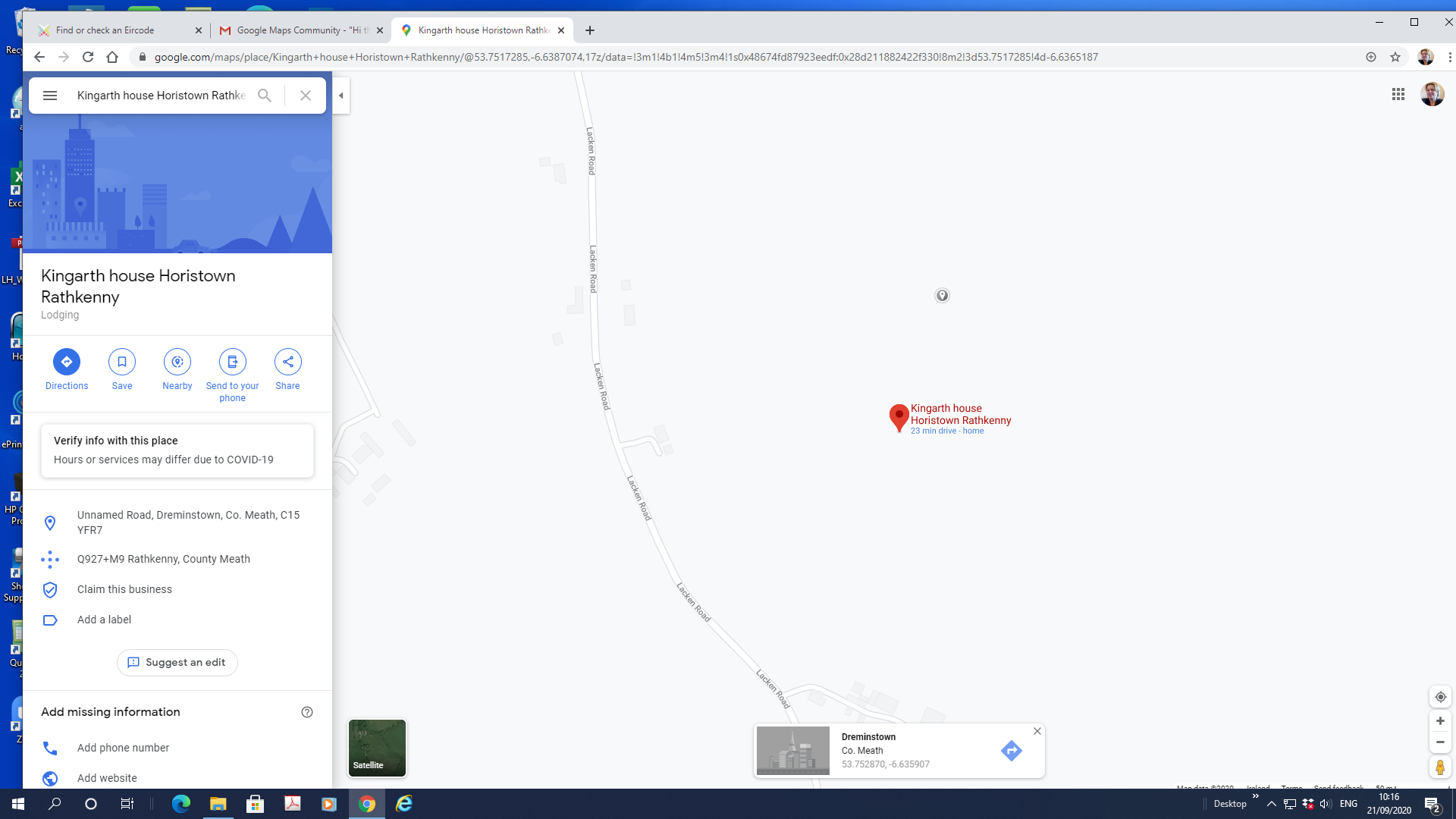 Hi the Eircode of our new house shows in the incorrect location on maps ...