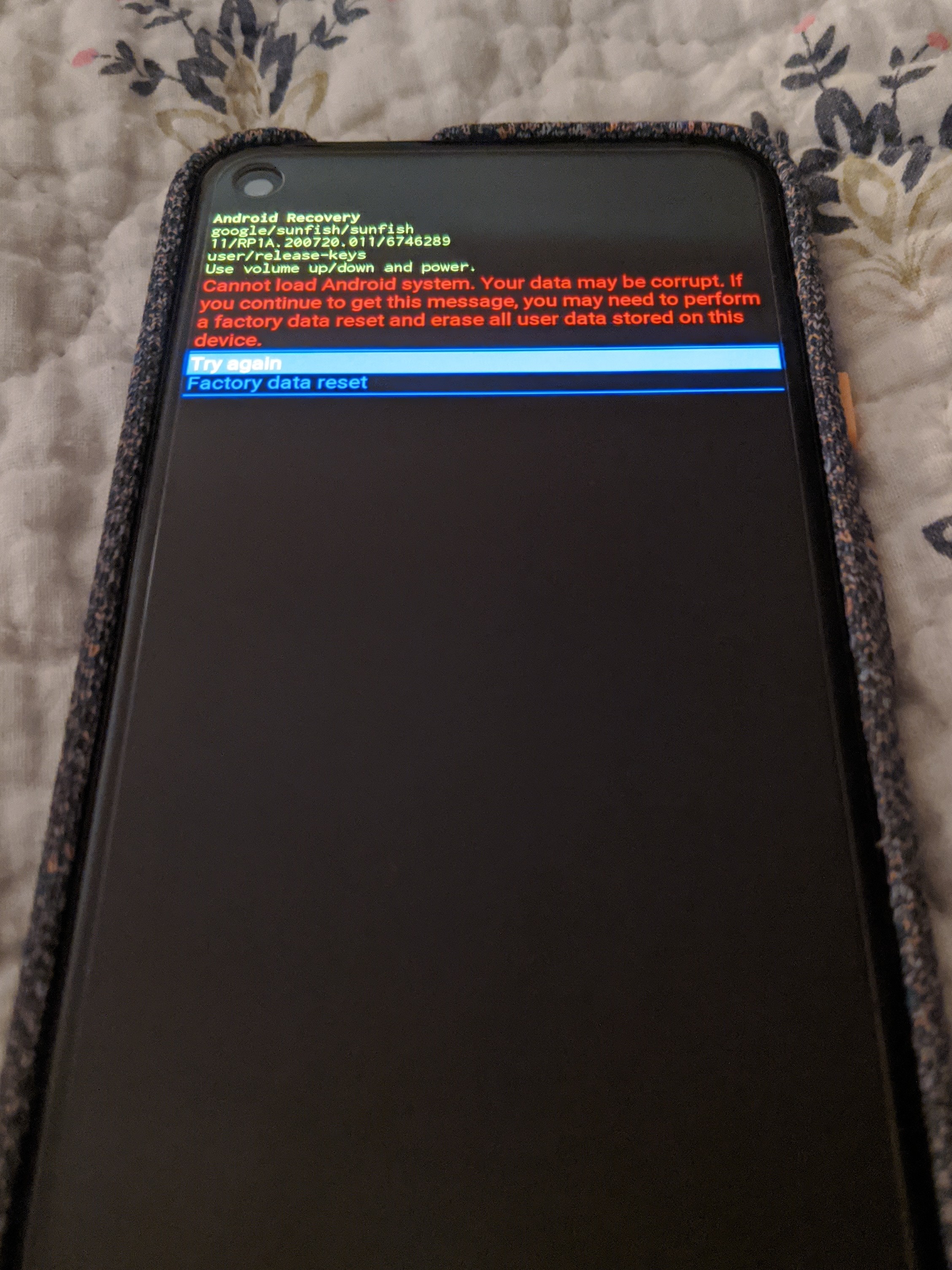 pixel 4a cannot load android system. your data may be corrupt. - Google ...