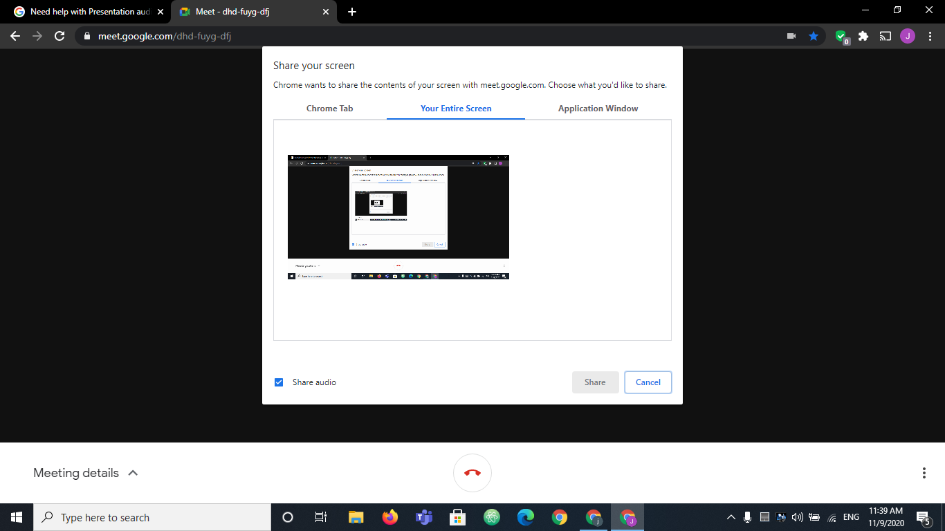 Need help with Presentation audio while presenting a window or the ...