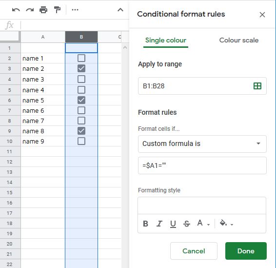How To Hide A Checkbox When A Cell Is Blank Google Docs Editors Community