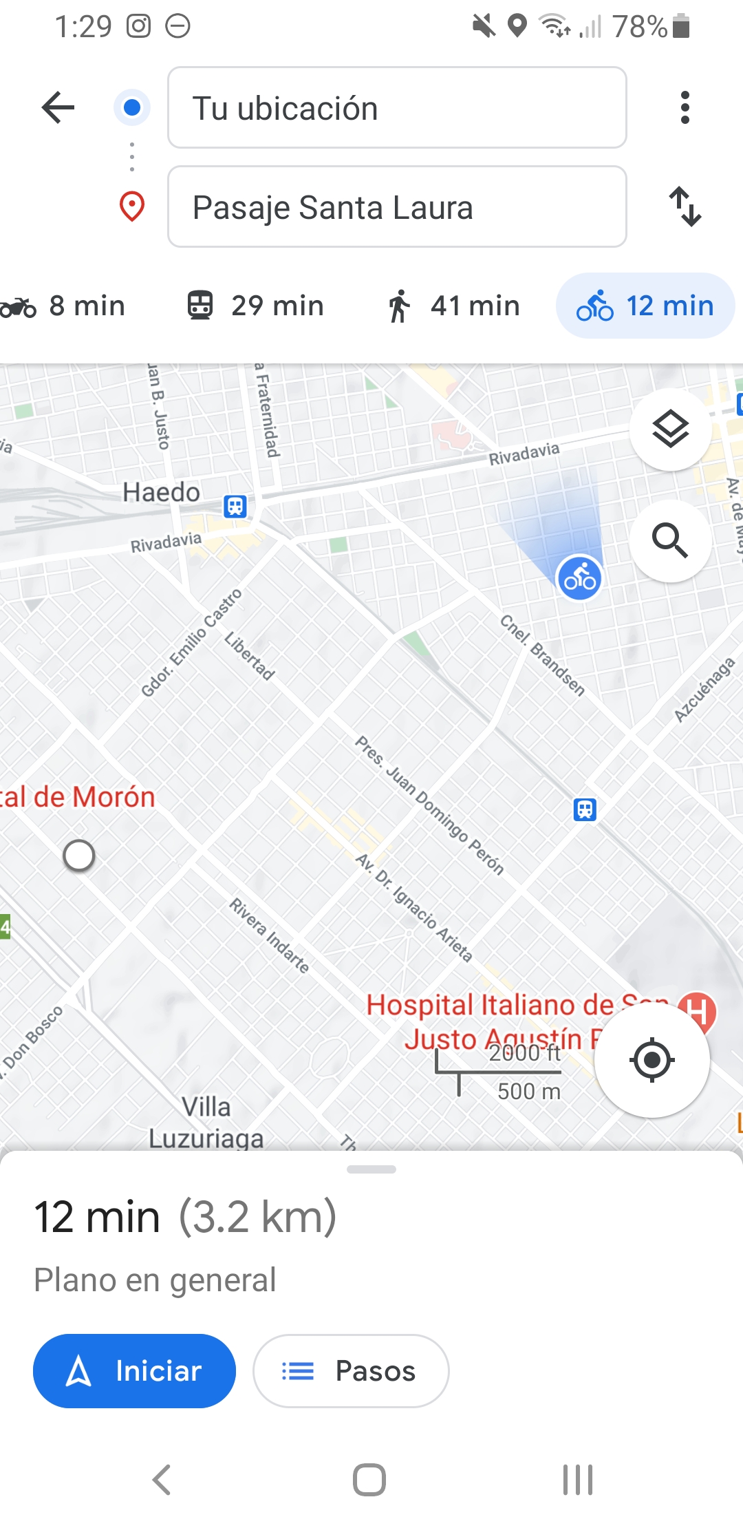No me aparece la linea azul que te dirige por carretera en google maps ...