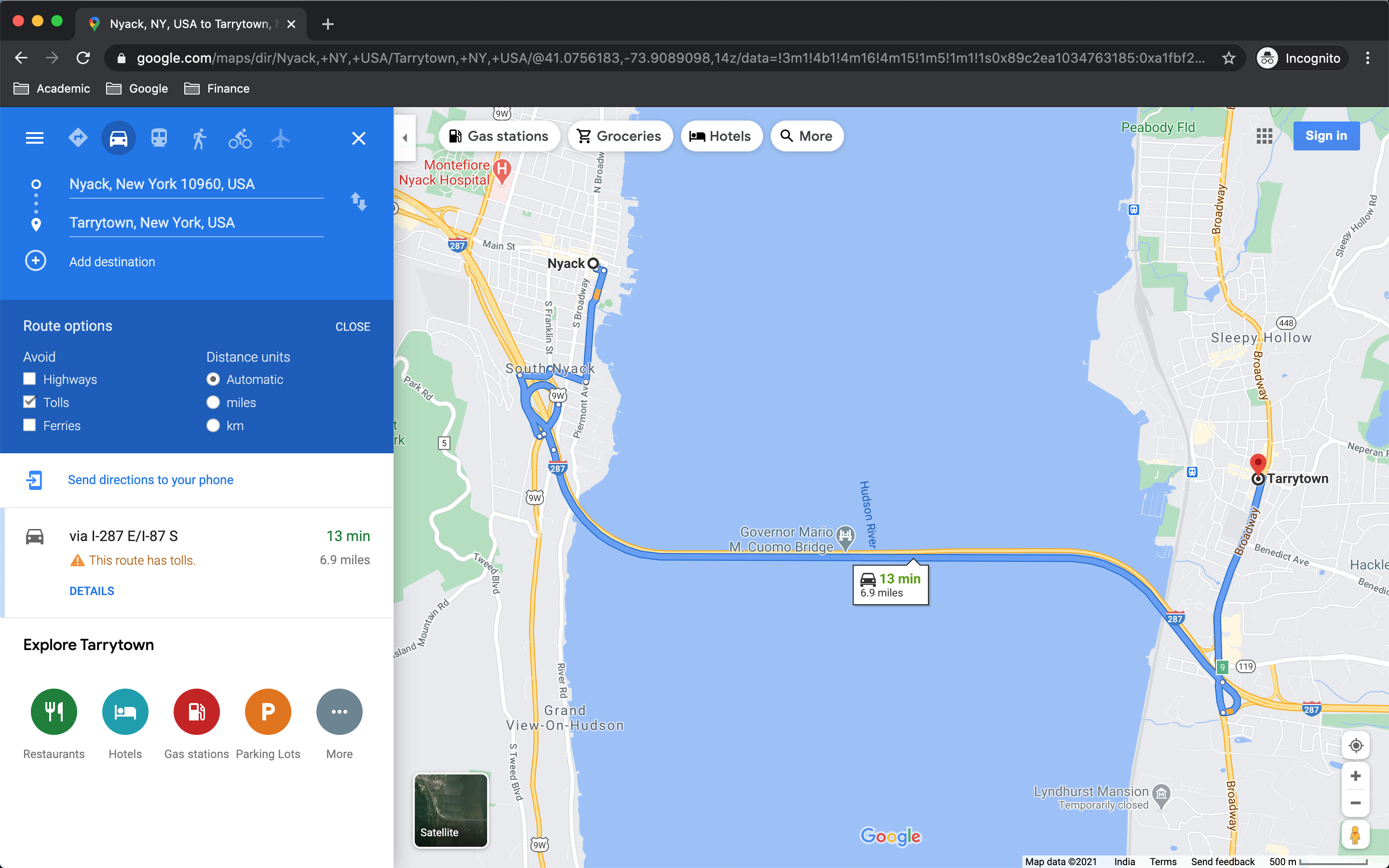 Google Maps shows the Tappen Zee/Governor Mario M. Cuomo Bridge as ...