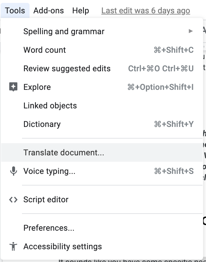 I coulnd't find translate document on tools in google docs. How could I ...