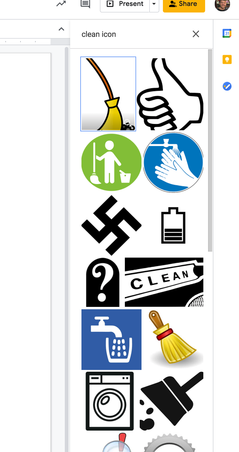 When searching "Clean icon" via google slides, one of the first results ...