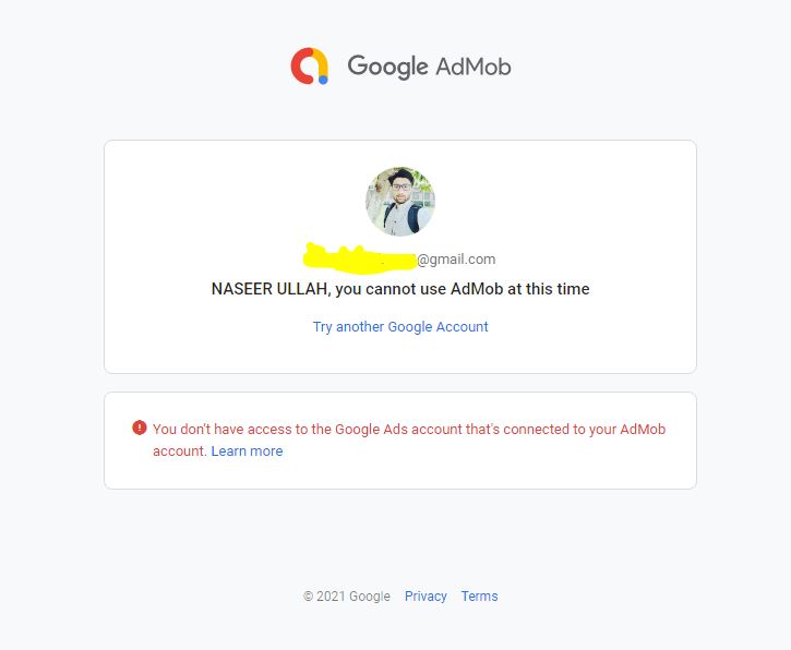 You do not have access to the Google Ads account that is connected to your AdMob account ...