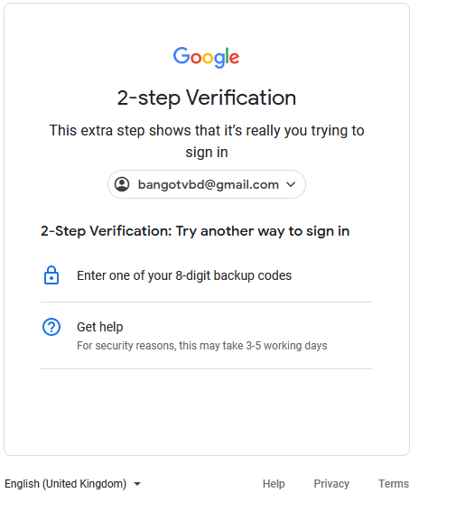 2-step Verification Enter one of your 8-digit backup codes - Gmail ...