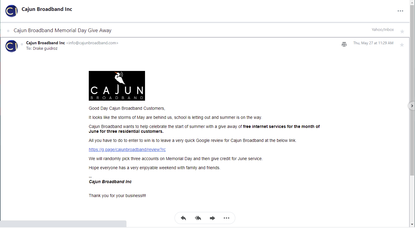 You Win One Free Internet