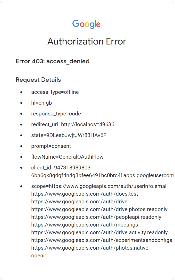 Error 403 when attempting to sign on to Google drive for desktop on ...
