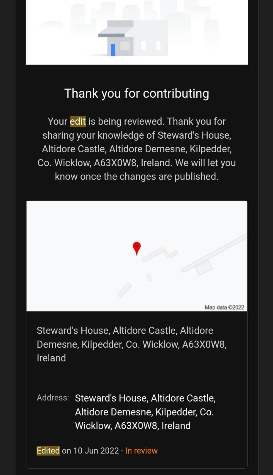 Missing address/eircode in google maps, submitted an edit multiple ...