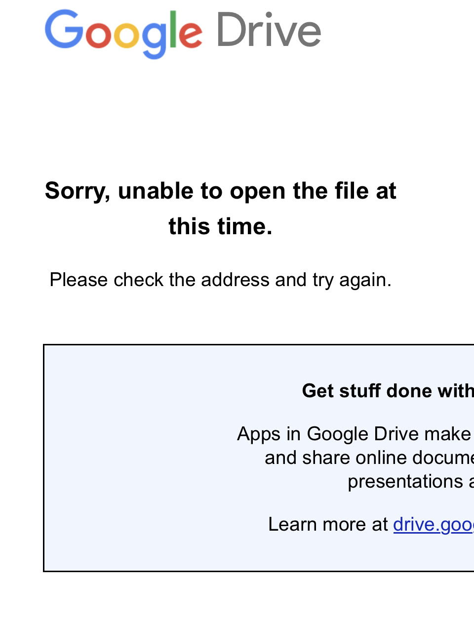Google form says “sorry unable to open the file at this time” - Google Drive Community