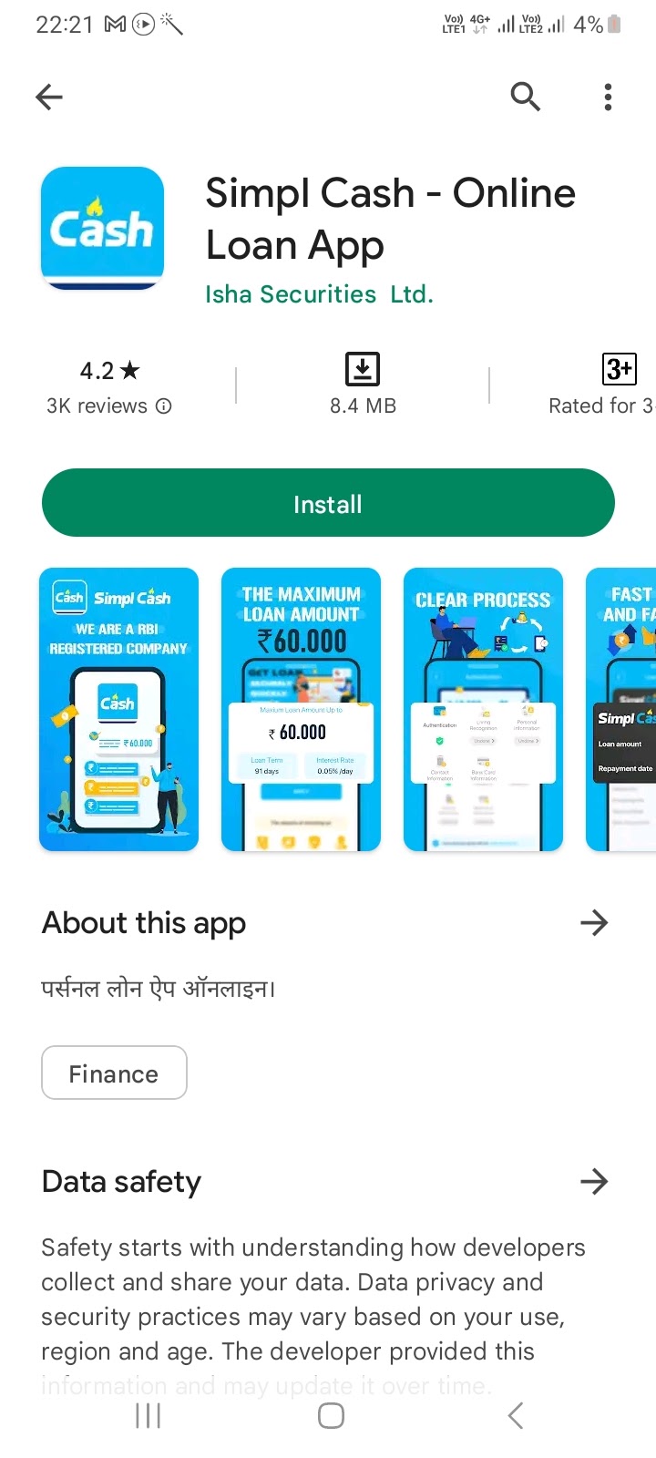 There is a fake loan application on the google play store I installed ...