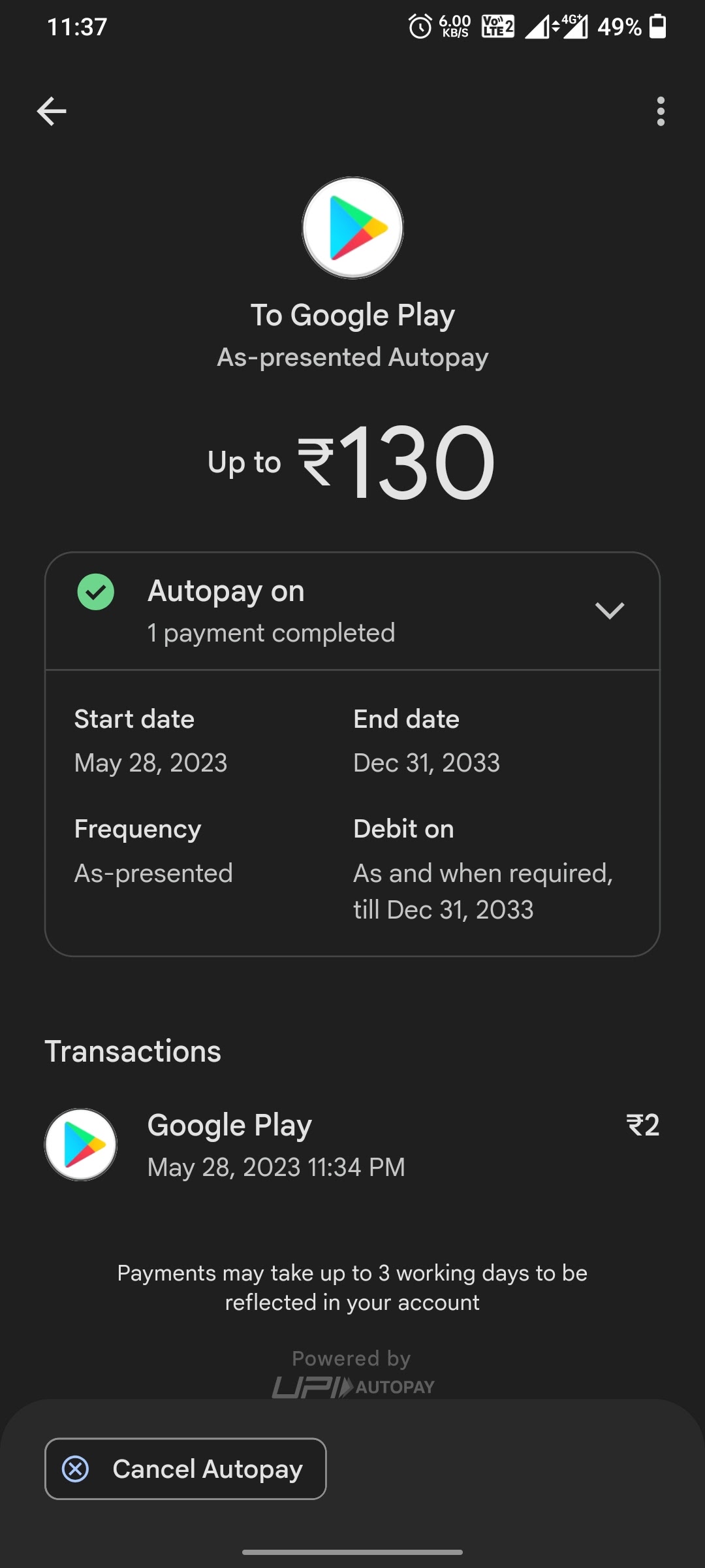 I have made the auto payment for extra storage, 2₹ got deducted from goodpay - Google Photos ...