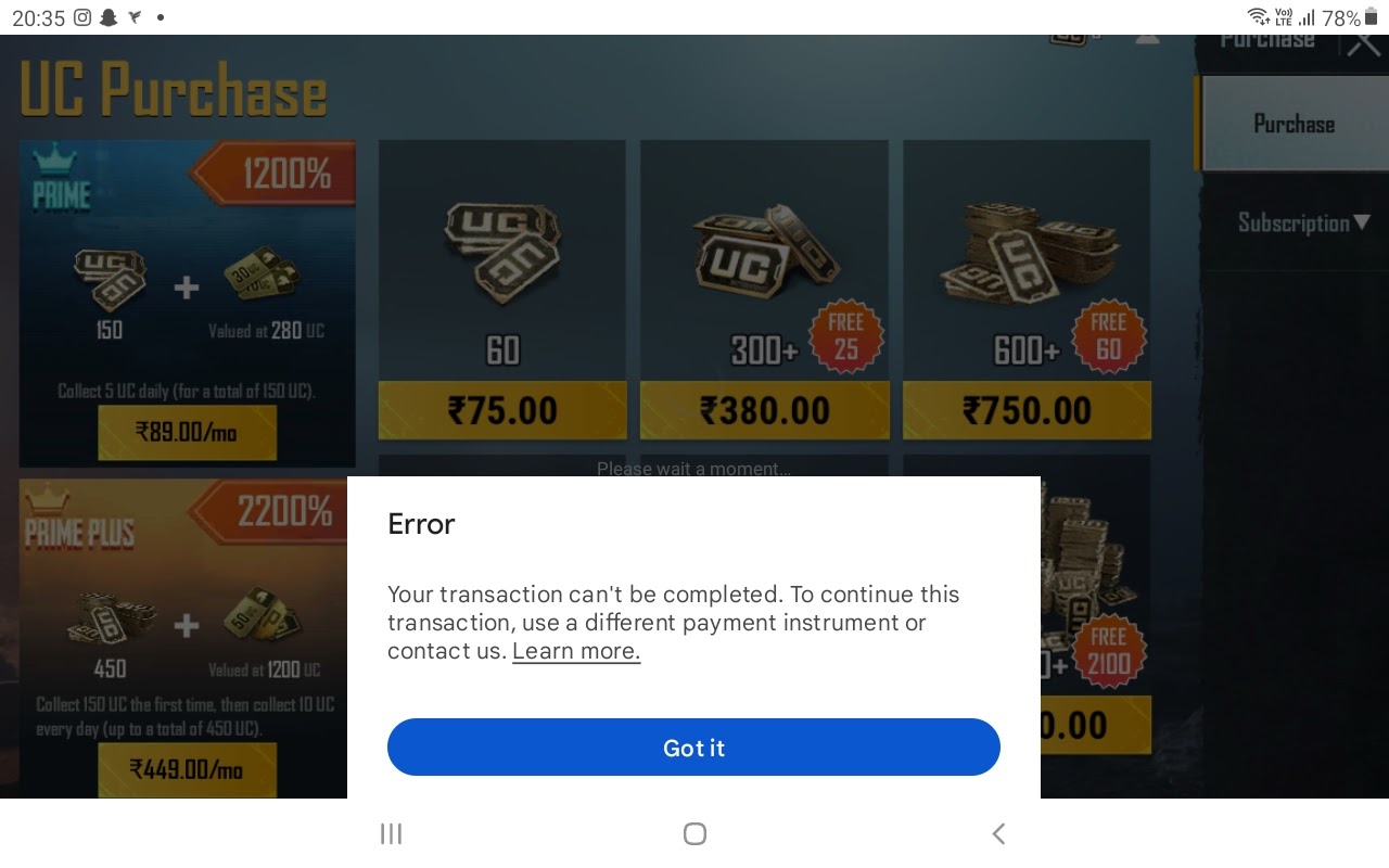 Your transaction can't be completed - Google Play Community Your transaction can't be completed - Google Play Community